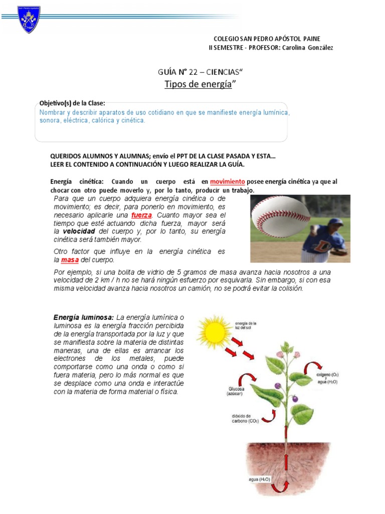 CIENCIAS-guía N°22-Tipos de Energía | PDF | Cantidades fisicas | Fuerza