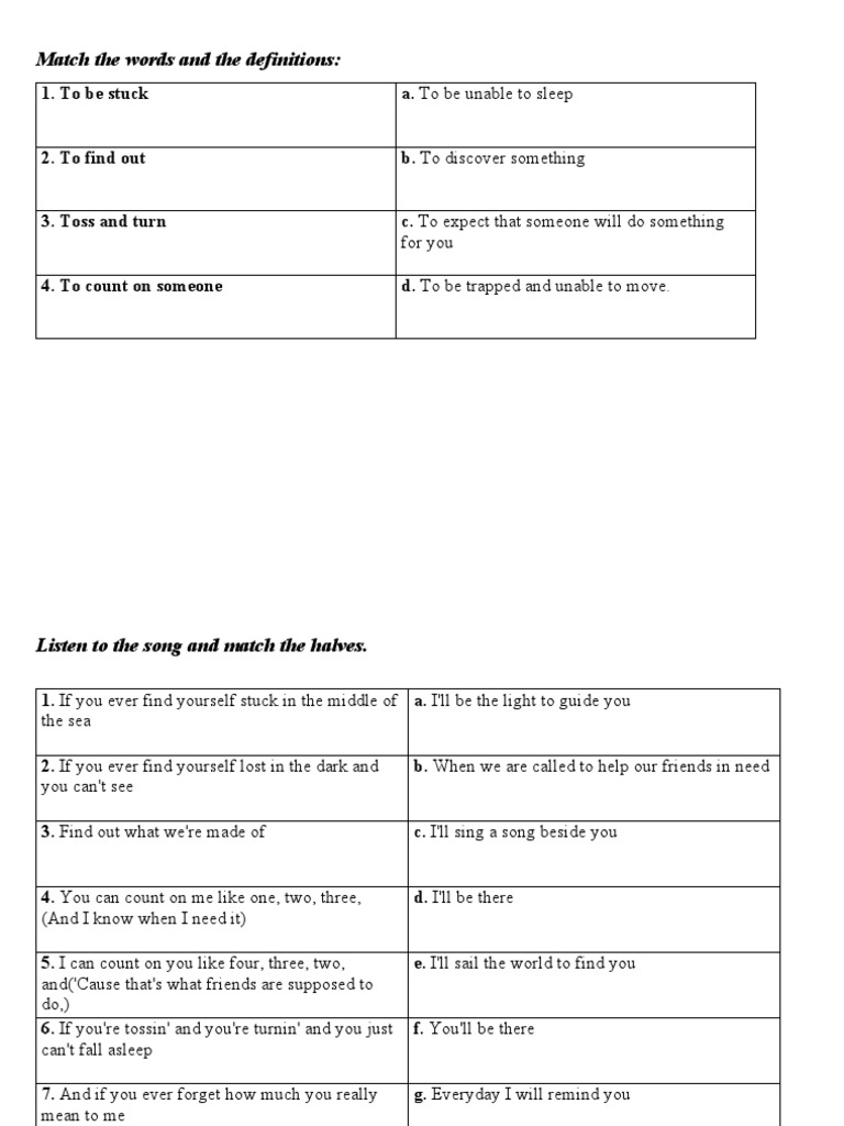 Song Count On Me Activities | PDF