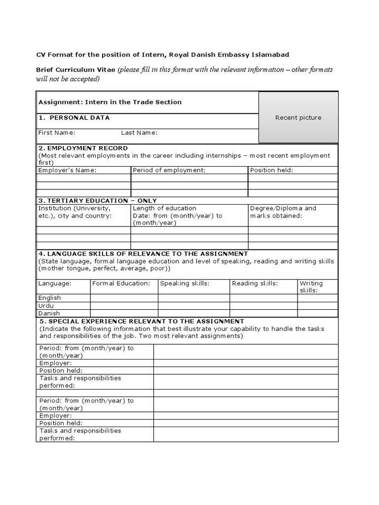 CV Format For Intern | PDF