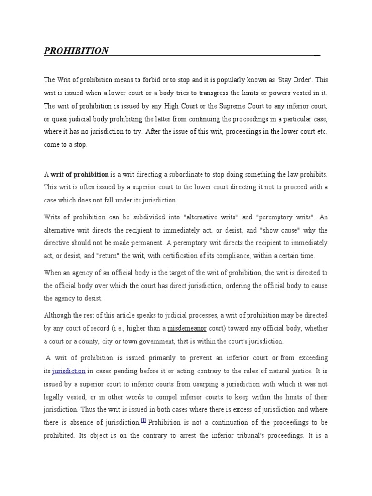 Prohibtion | PDF | Writ Of Prohibition | Constitutional Law