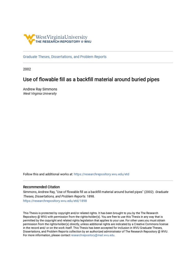 Use of Flowable Fill As A Backfill Material Around Buried Pipes | PDF ...