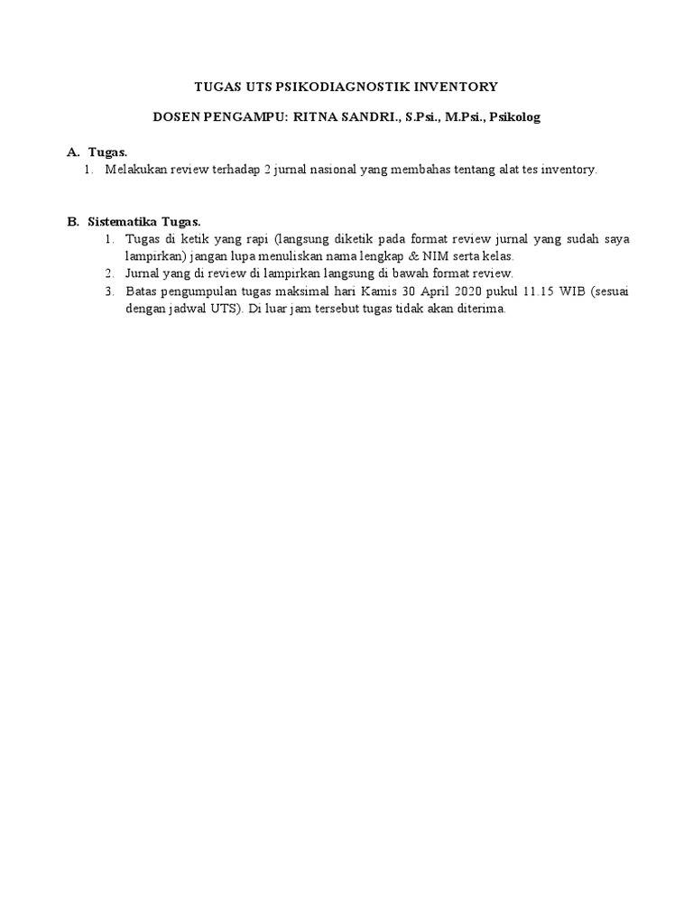Tugas Uts Psikodiagnostik Inventory. | PDF