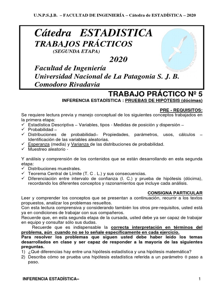2020 tp5 Docimas PDF | PDF | Errores tipo I y tipo Ii | Estadísticas