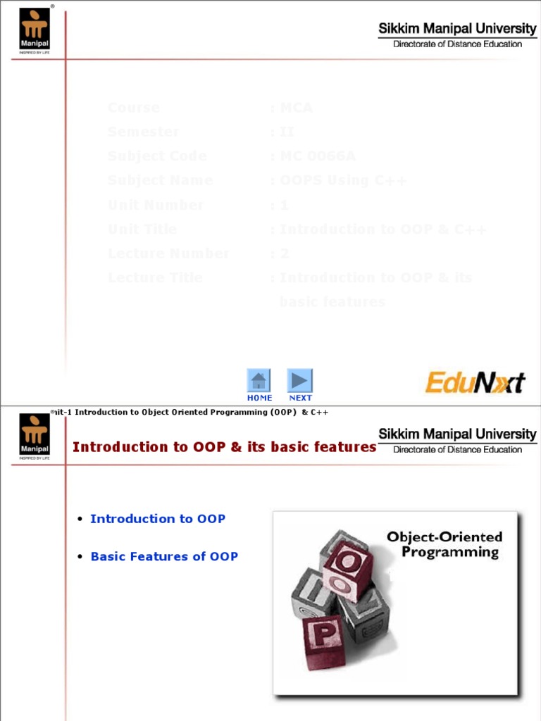 MC0066A Unit 1 Lecture 1 | PDF | Object Oriented Programming | C++