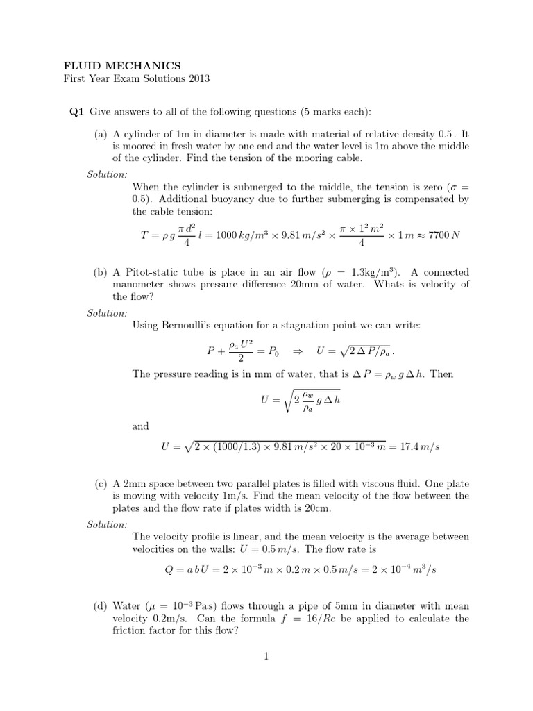 2013 Fluids Solutions PDF | PDF | Fluid Dynamics | Pressure