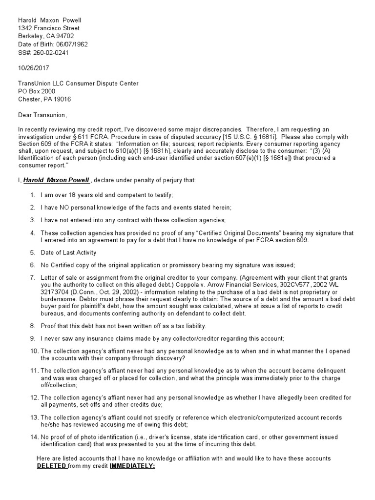 Declare Under Penalty of Perjury That:: DELETED From My Credit ...