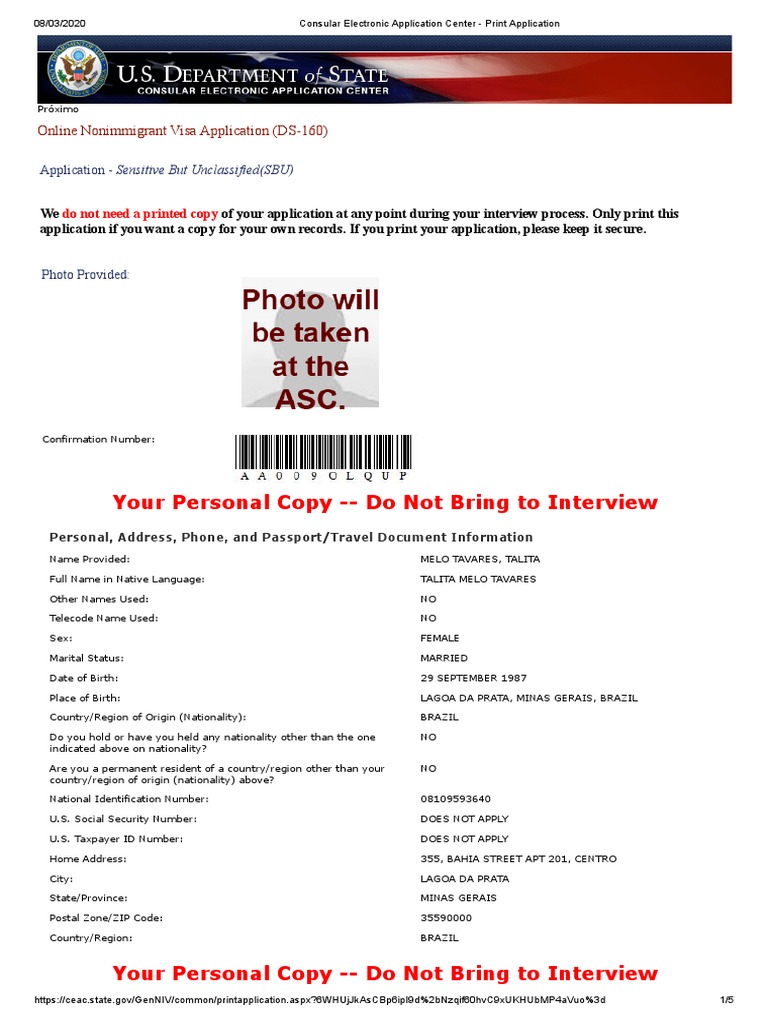Consular Electronic Application Center - Print Application | PDF | Passport | Human Trafficking