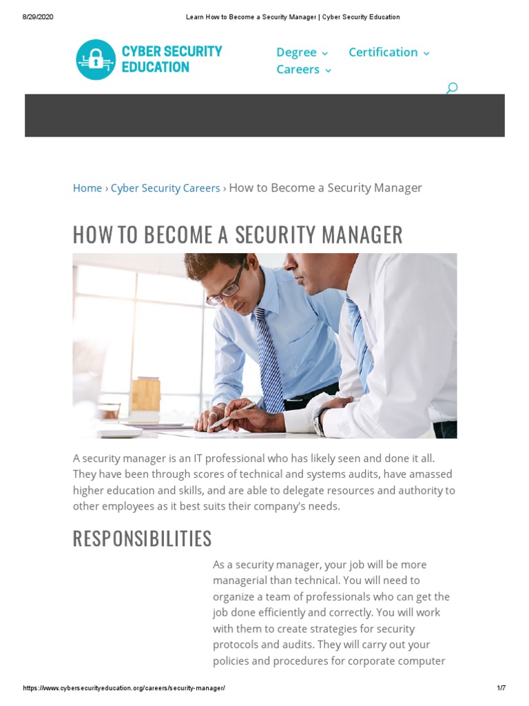Learn How To Become A Security Manager - Cyber Security Education | PDF ...