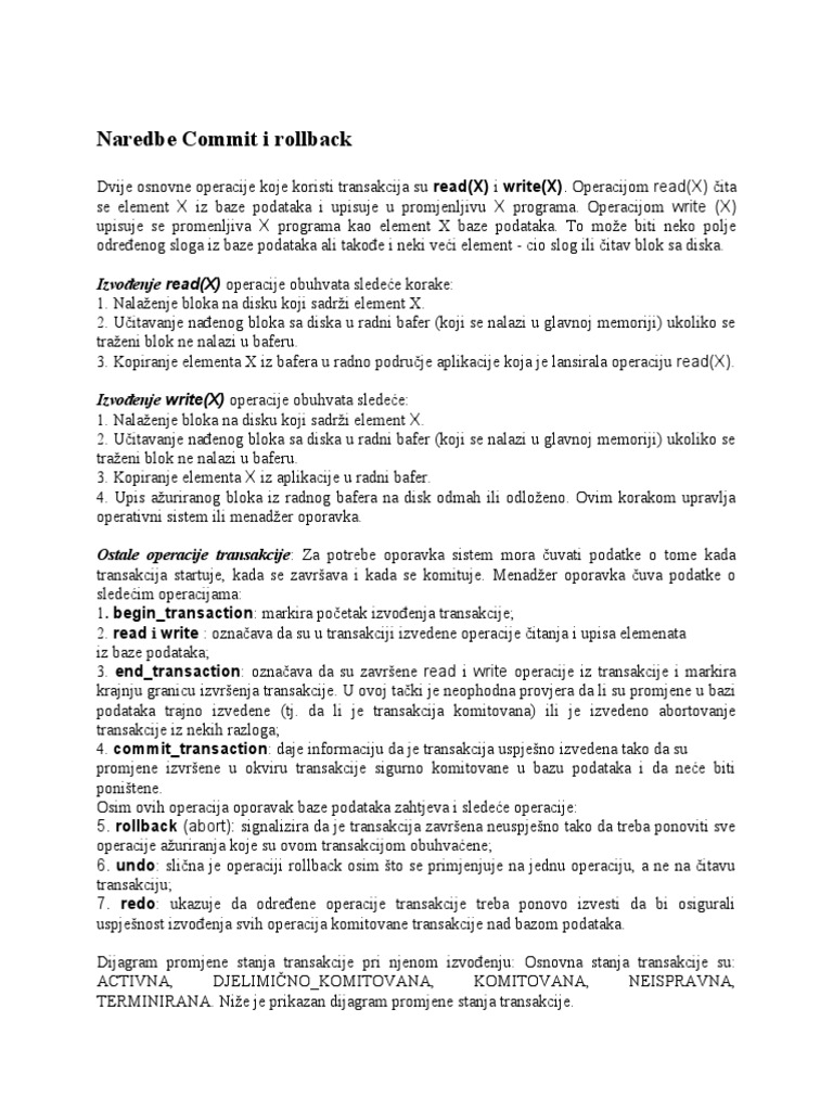 Naredbe Commit I Rollback | PDF