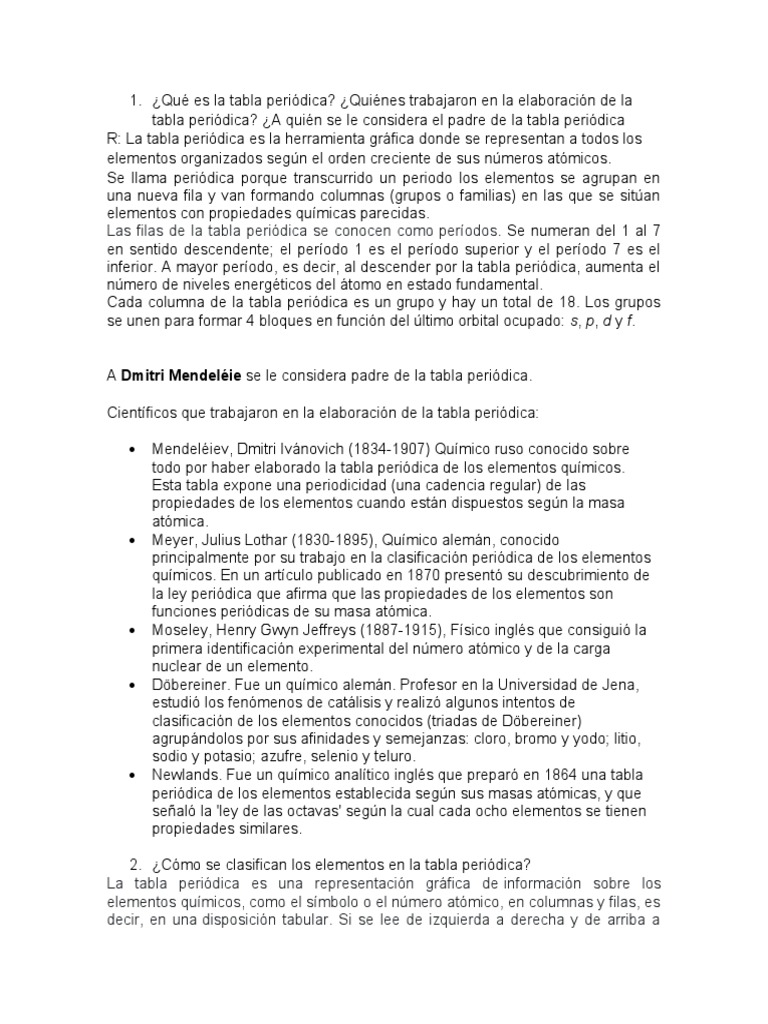 Tabla Periódica: Estructura y Clasificación | PDF | Tabla periódica ...