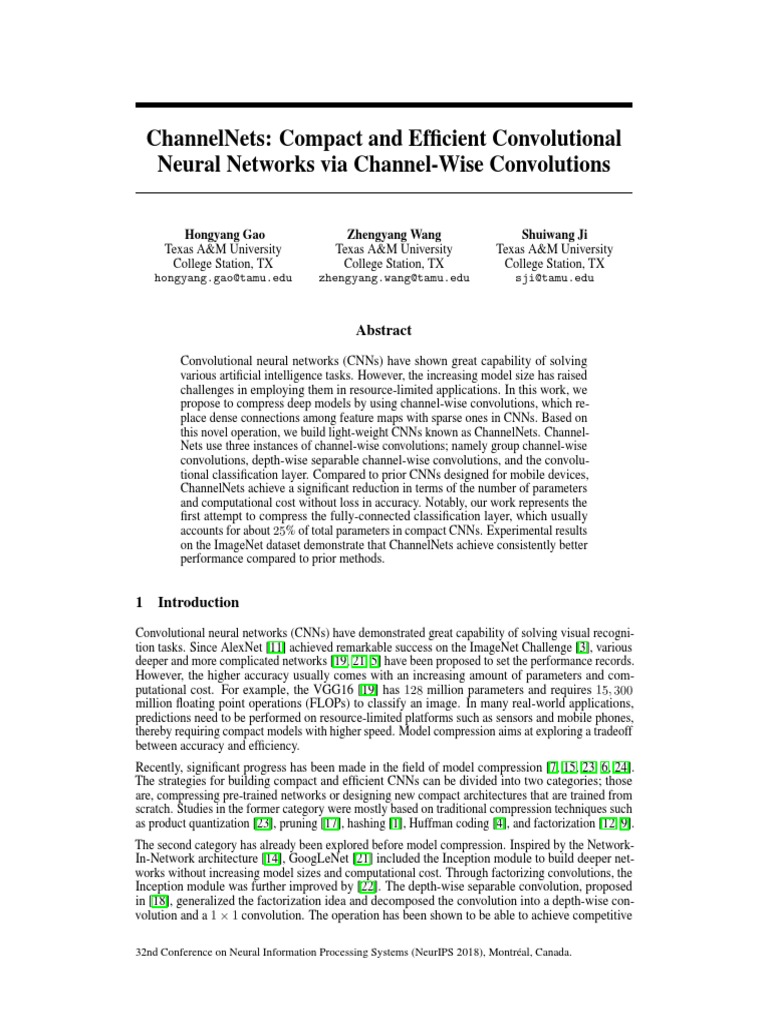 Channelnets Compact and Efficient Convolutional Neural Networks Via Channel Wise Convolutions ...