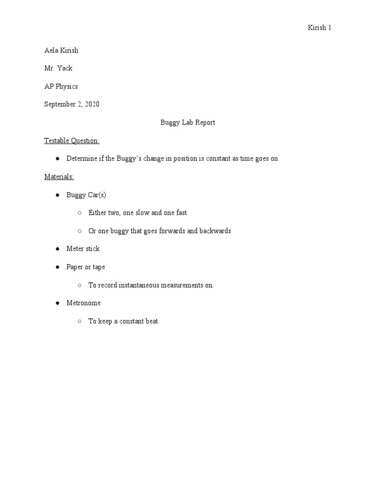 Ap Physics Buggy Lab Report | PDF | Observational Error | Experiment