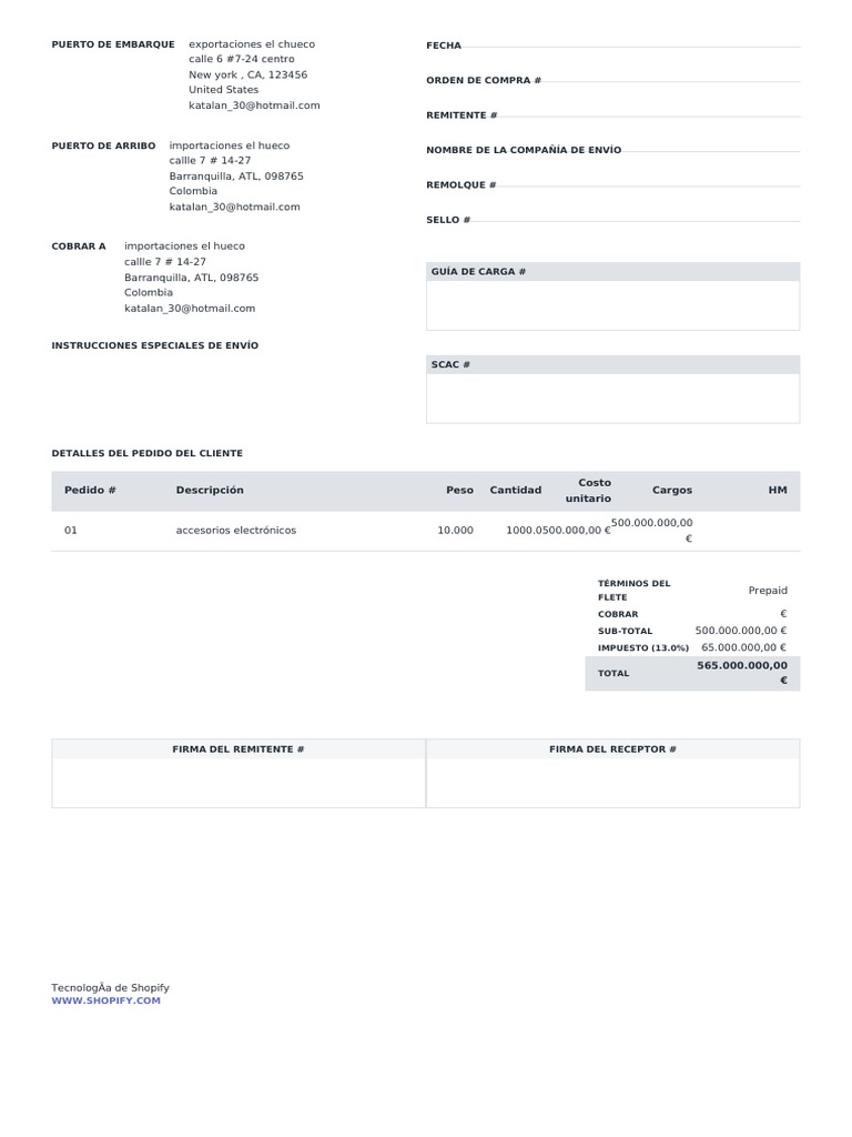Ejemplo Conocimiento de Embarque | PDF | Transporte | Business