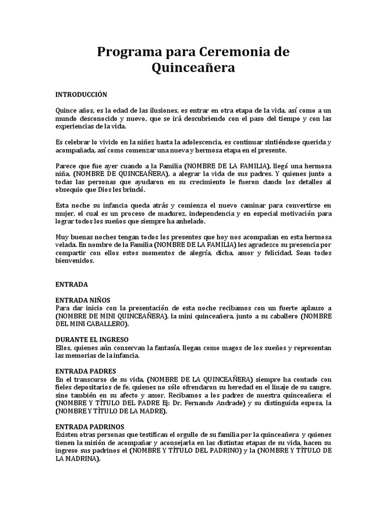 Programa para Ceremonia de Quinceañera - FORMATO | PDF | Amor