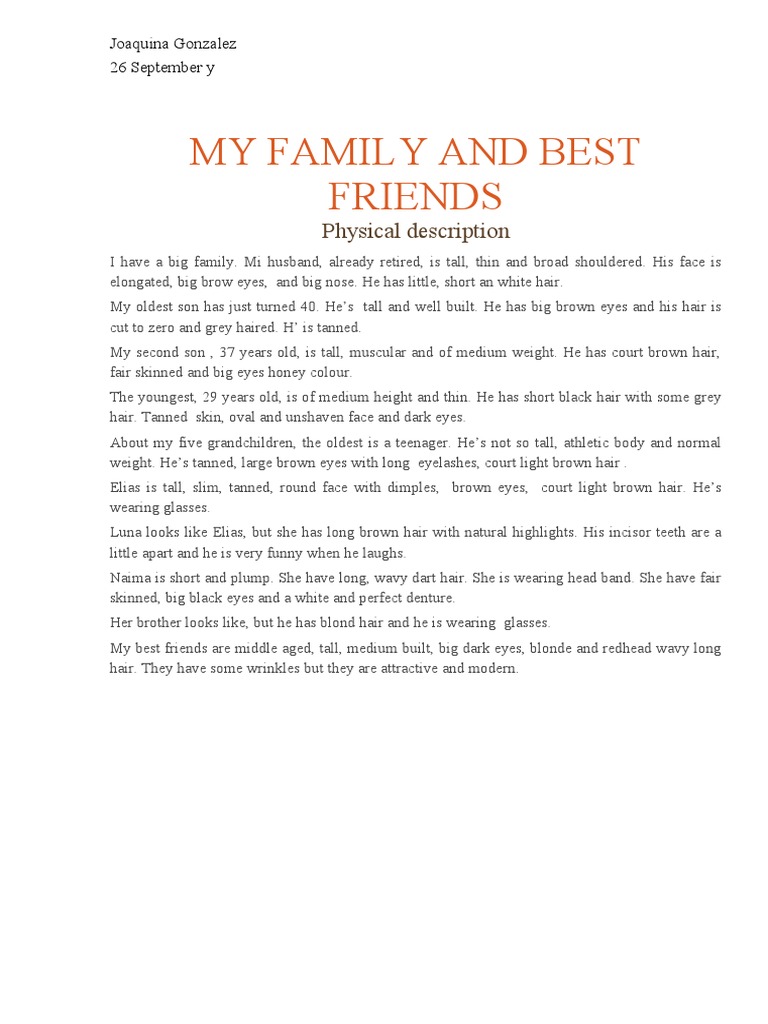 My Family and Best Friends: Physical Description | PDF