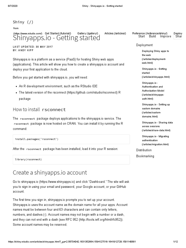 Shiny - Shinyapps - Io - Getting Started PDF | PDF | Web Application | Platform As A Service