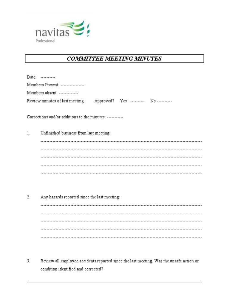 Safety Committee Meeting Minutes Template | PDF | Prevention | Workplace