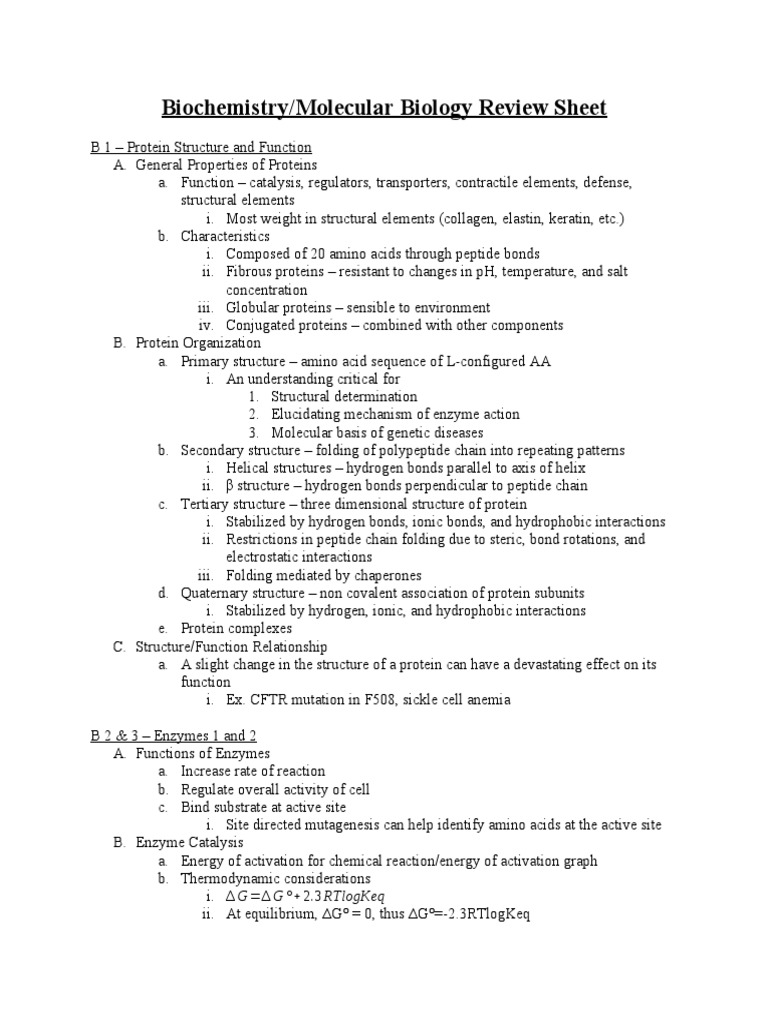 Protein Structure and Enzyme Function Guide | PDF | Operon | Dna ...