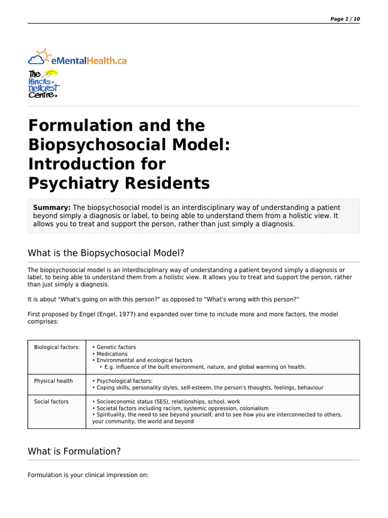 Formulation and The Biopsychosocial Model Introduction For Psychiatry ...