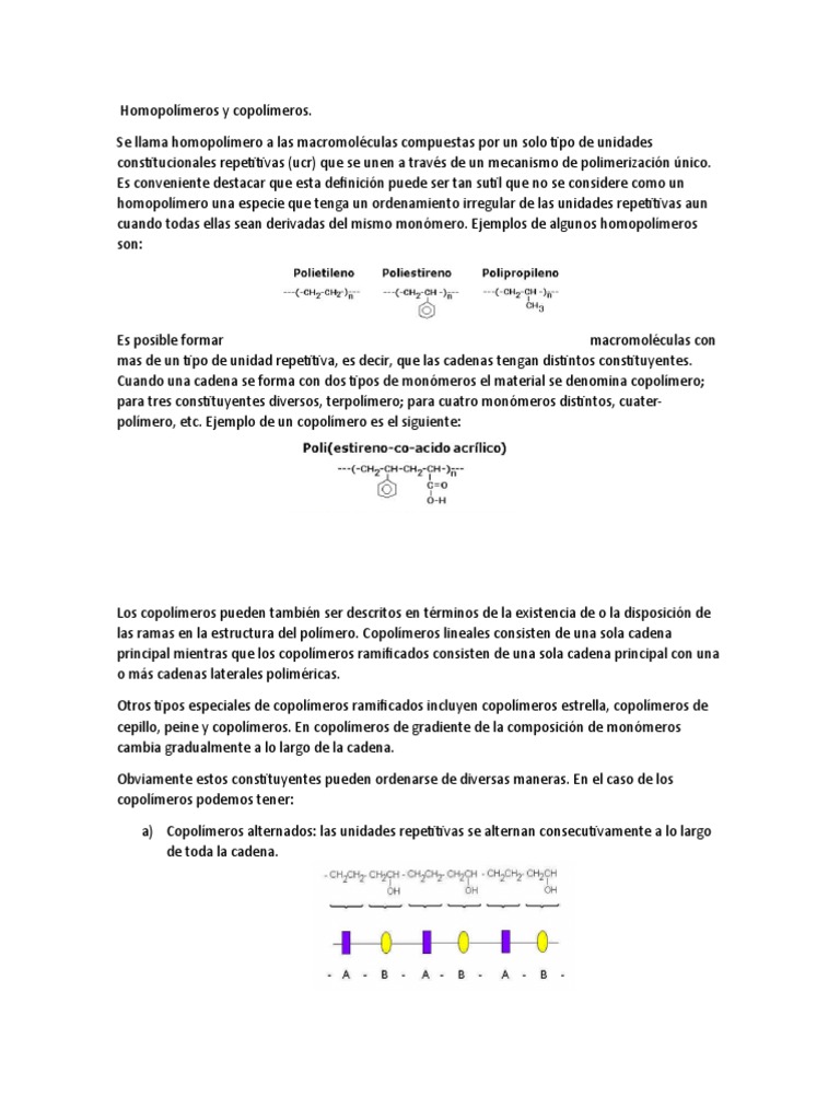 Homopolímeros y copolímeros: Definición y ejemplos | PDF | Polímeros ...