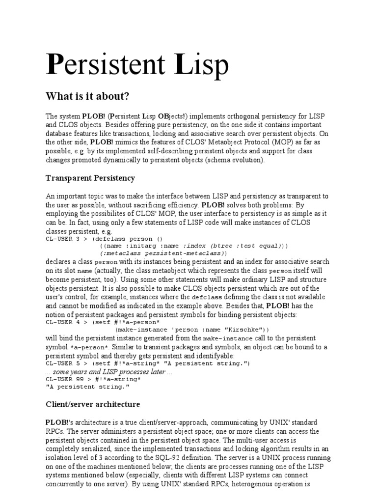 Persistent Lisp | PDF | Database Transaction | Class (Computer Programming)