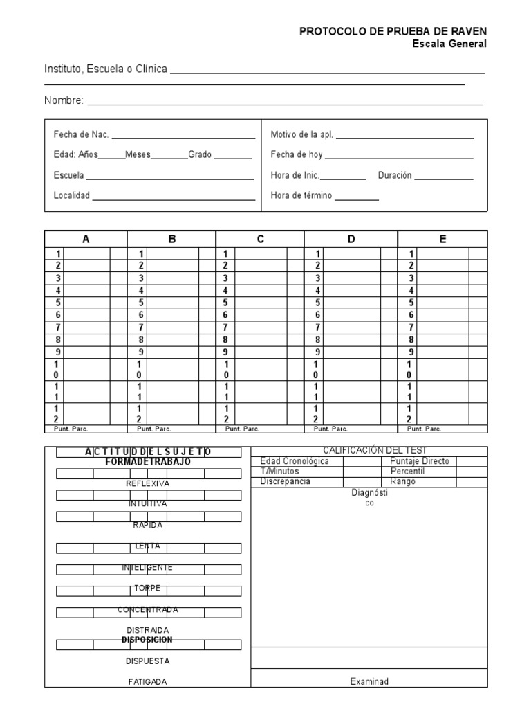 Protocolo de Prueba de Raven: Evaluación Conductual | PDF | Prueba / examen