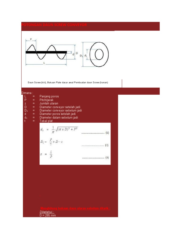 Perhitungan SCREW CONVEYOR | PDF