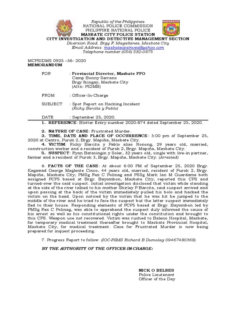 Spot Report: Hacking Incident in Masbate | PDF | Practice Of Law ...