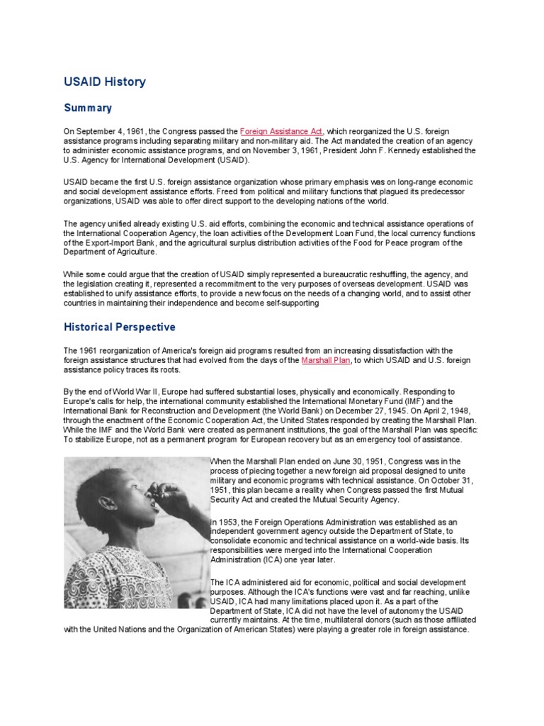 USAID History: Foreign Assistance Act | PDF | United States Agency For ...