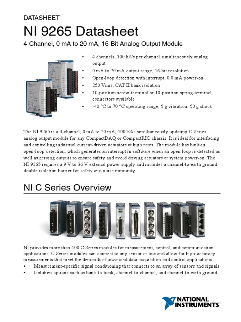 NI 9265 Datasheet: NI C Series Overview | PDF | Field Programmable Gate ...