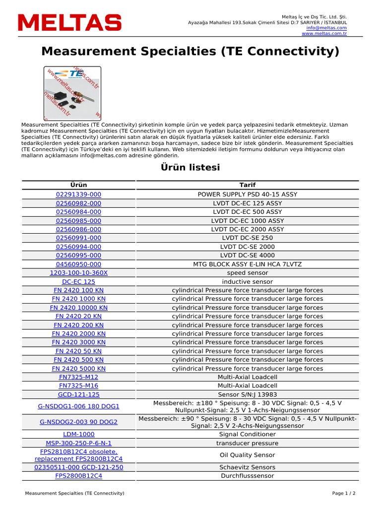 Measurement Specialties (TE Connectivity) | PDF
