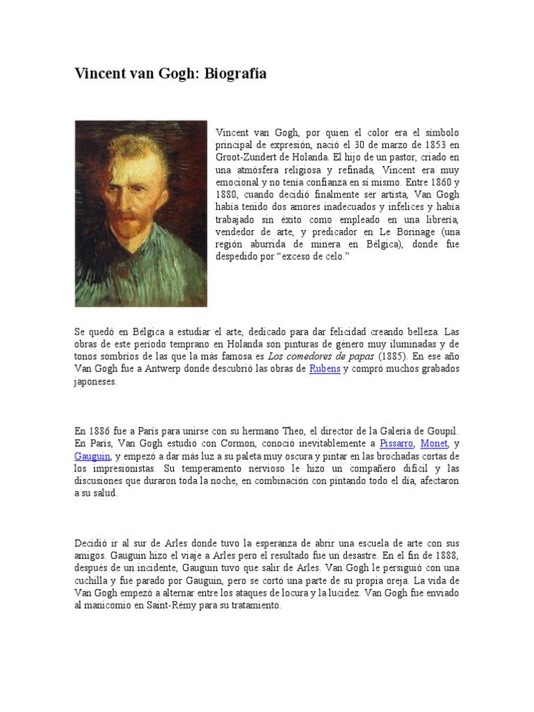 Vincent Van Gogh Biografia | PDF | Vincent Van Gogh | Pinturas