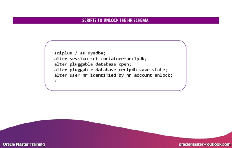 (Oracle Master Training) - Scripts To Unlock The HR Schema | PDF
