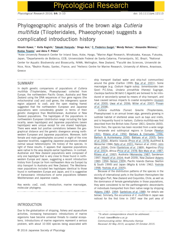 Phylogeographic Analysis of The Brown Alga Cutleria Multi Da ...