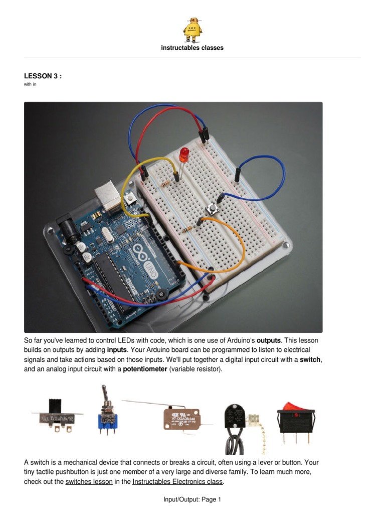 Lesson 3:: Instructables Classes | PDF | Arduino | Electronic Circuits