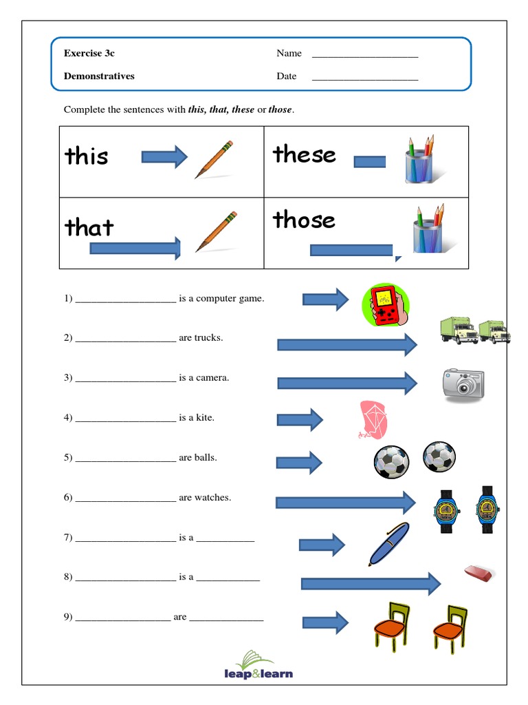 This That These Those: Exercise 3c Demonstratives | PDF | Teaching ...