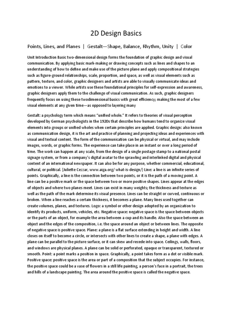 2D Design Basics: Points, Lines, Planes, Gestalt, Color | PDF ...