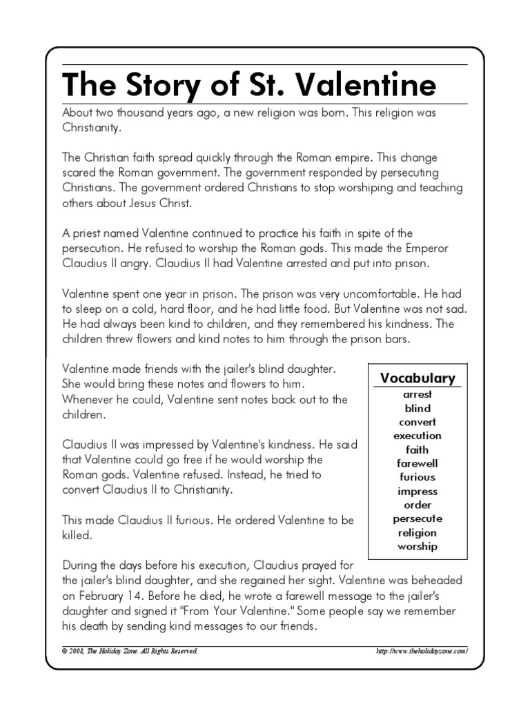 The Story of St. Valentine: Vocabulary | PDF | Roman Empire | Abrahamic ...