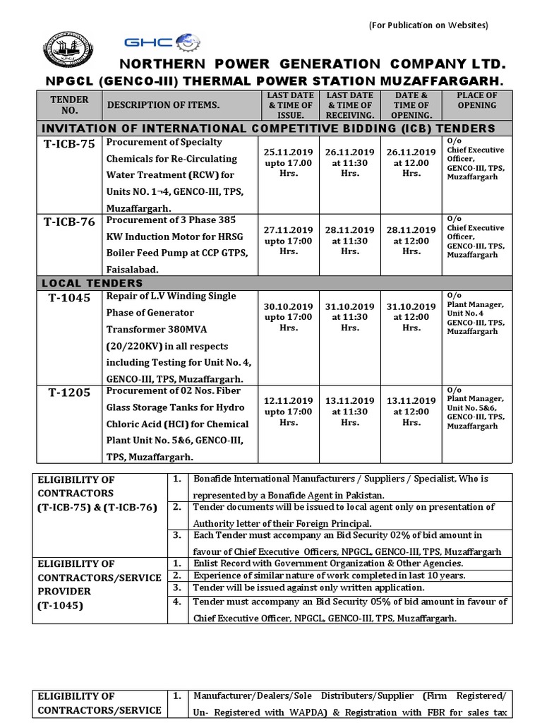 Northern Power Generation Company LTD.: NPGCL (Genco-Iii) Thermal Power ...