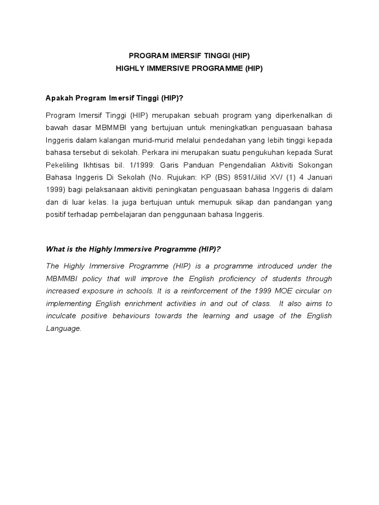 Program Imersif Tinggi (Hip) Highly Immersive Programme (Hip) | PDF