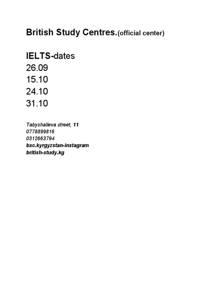 Ielts Dates | PDF