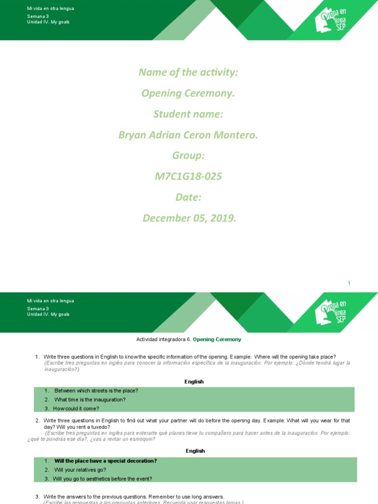 Name of The Activity: Opening Ceremony. Student Name: Bryan Adrian ...