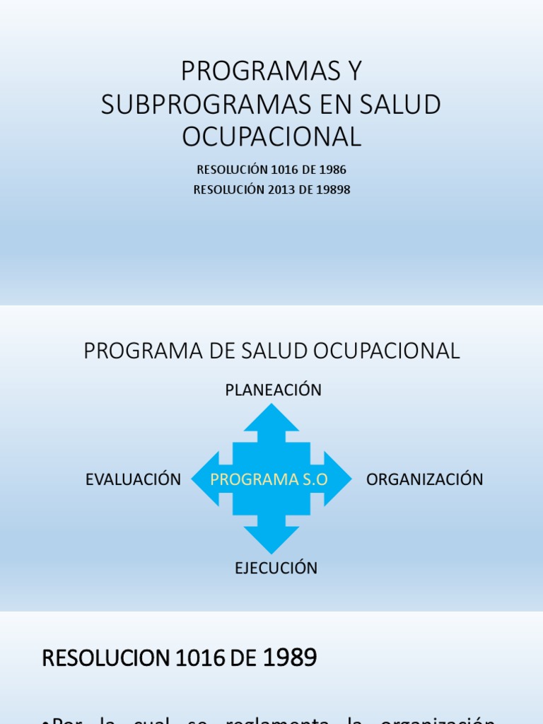 Programas y Subprogramas en Salud Ocupacional | PDF | Seguridad y salud ocupacional | Salud pública