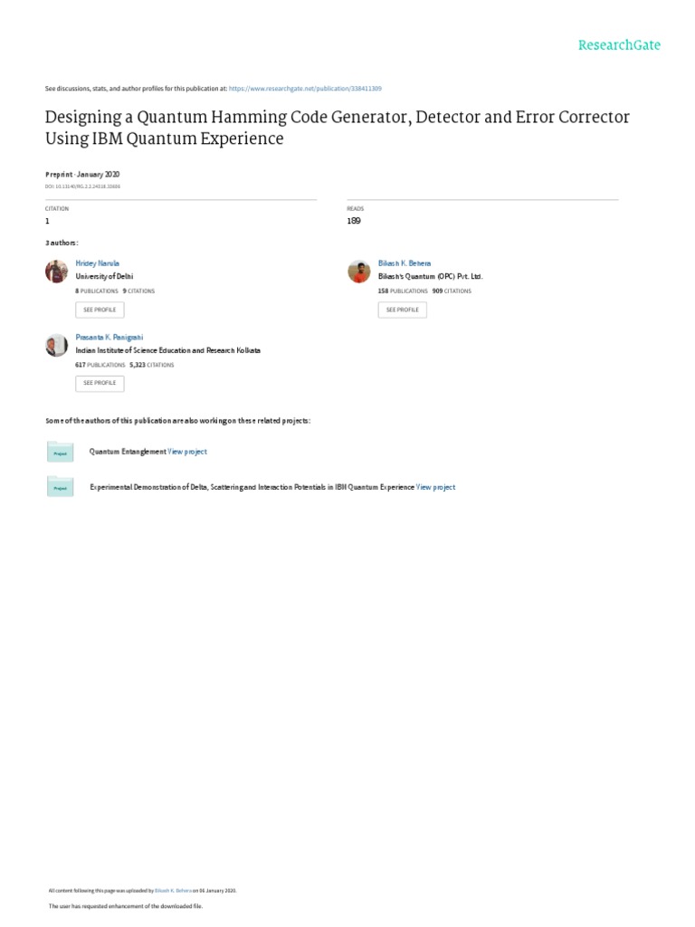 Quantum Hamming Code Design | PDF | Quantum Computing | Error Detection And Correction