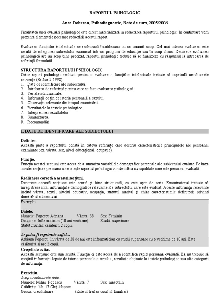 Raportul Psihologic | PDF
