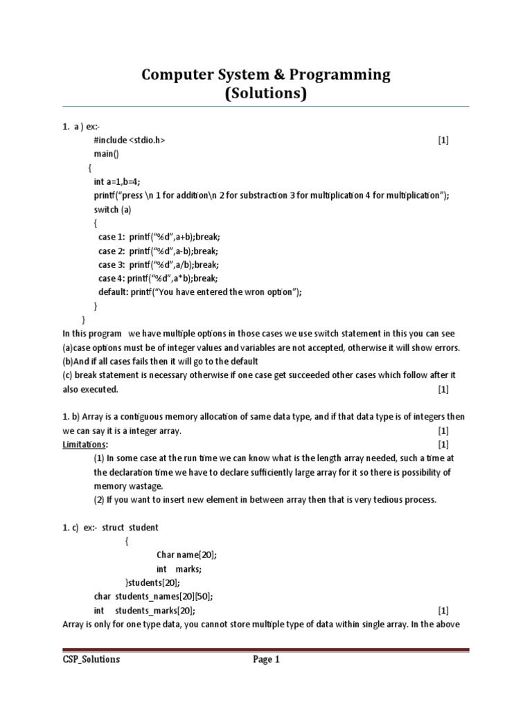 Computer System & Programming (Solutions) | PDF | Computer Data Storage | Variable (Computer ...