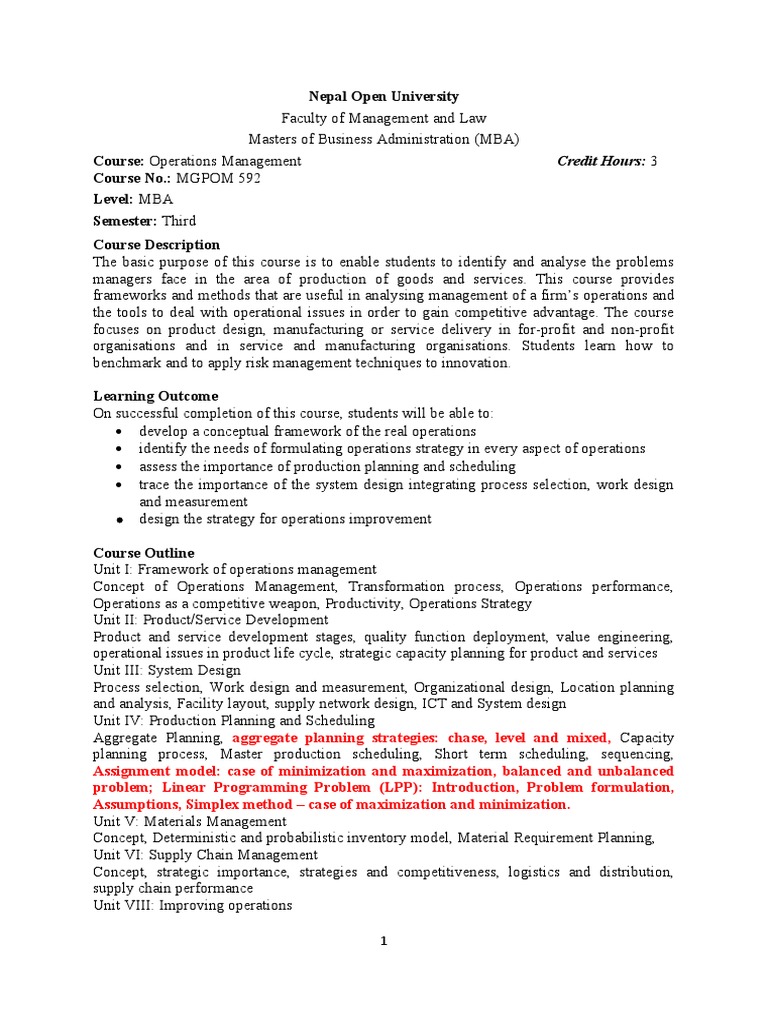 Operations Management MBA 3rd Semnew | PDF | Operations Management ...