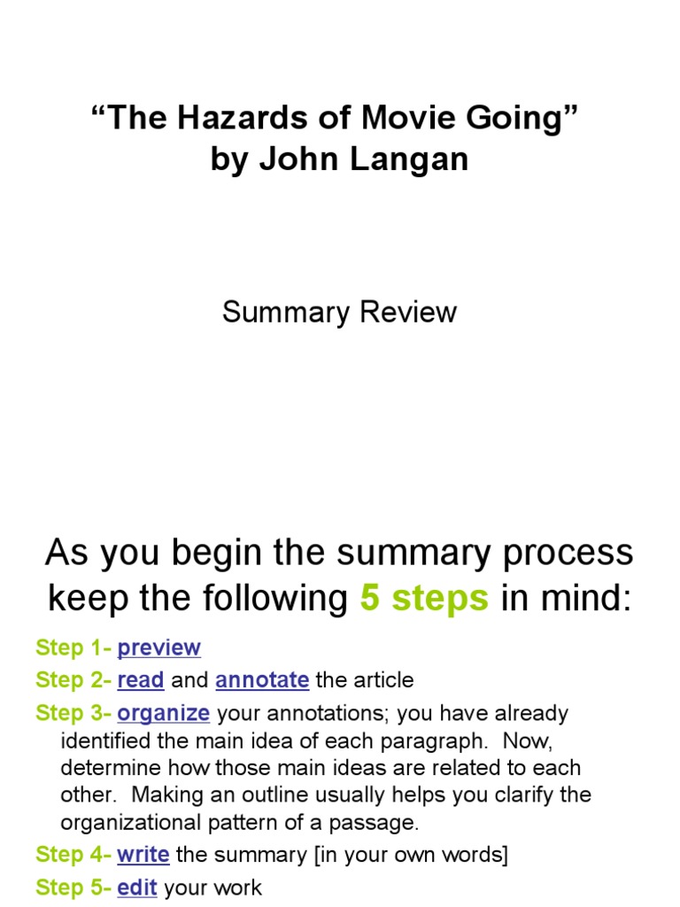 Hazards of Movie Going - Sample Summary | PDF | Languages | Language ...