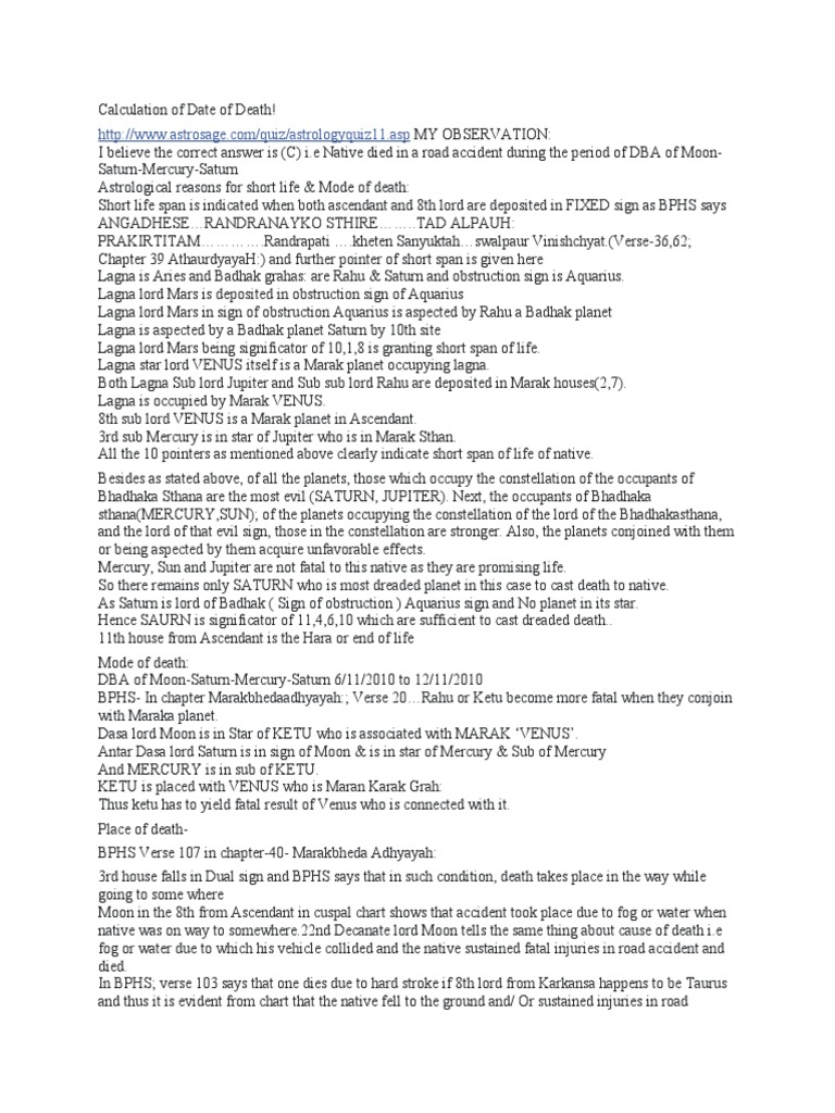 KP Death Case Study | Download Free PDF | Planets In Astrology ...