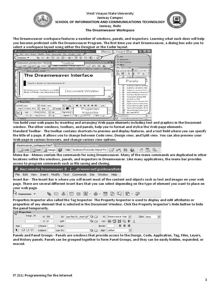 The Dreamweaver Workspace (Final) | PDF | World Wide Web | Internet & Web
